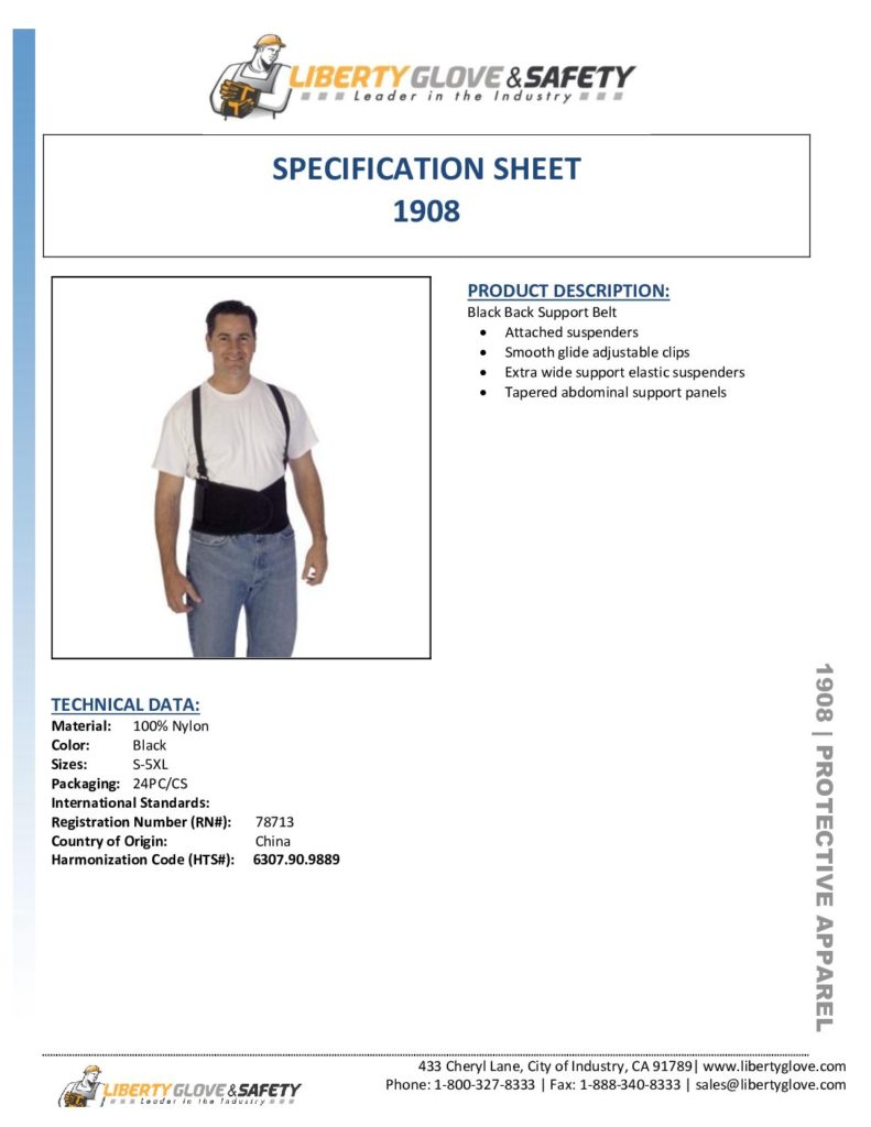 Liberty 1908 Adjustable Back Support With Suspenders - Workman Glove ...